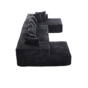ONEMMLION 131" Modular Sectional Couch, Luxury Couches for Living Room, Comfy Corduroy Couch Sectional Sofa with Double Chaise Lounge, Free Combination Sleeper Sofa with Memory Foam, Black