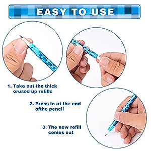 Kolewo4ever 48pcs Minecraft Pixel Pencils Pixel Miner Multi Point Pencils Stackable Pencil with Matching Eraser Party Favor Craft Classroom Rewards Prizes Goody Bag Treat Bag Stuffers