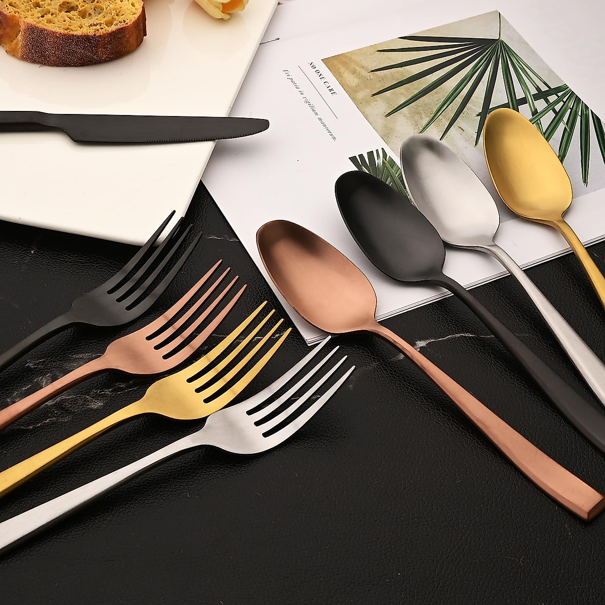 Snplowum 20-piece Black Cutlery Set, 18/10 Stianless Steel Silverware Heavy Duty Tableware Set Include Dinner Knife/Fork/Spoon, Service For 4, Matte Polish
