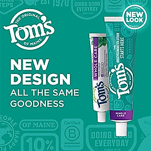 Tom's of Maine Whole Care Natural Toothpaste with Fluoride, Peppermint, 4 oz.