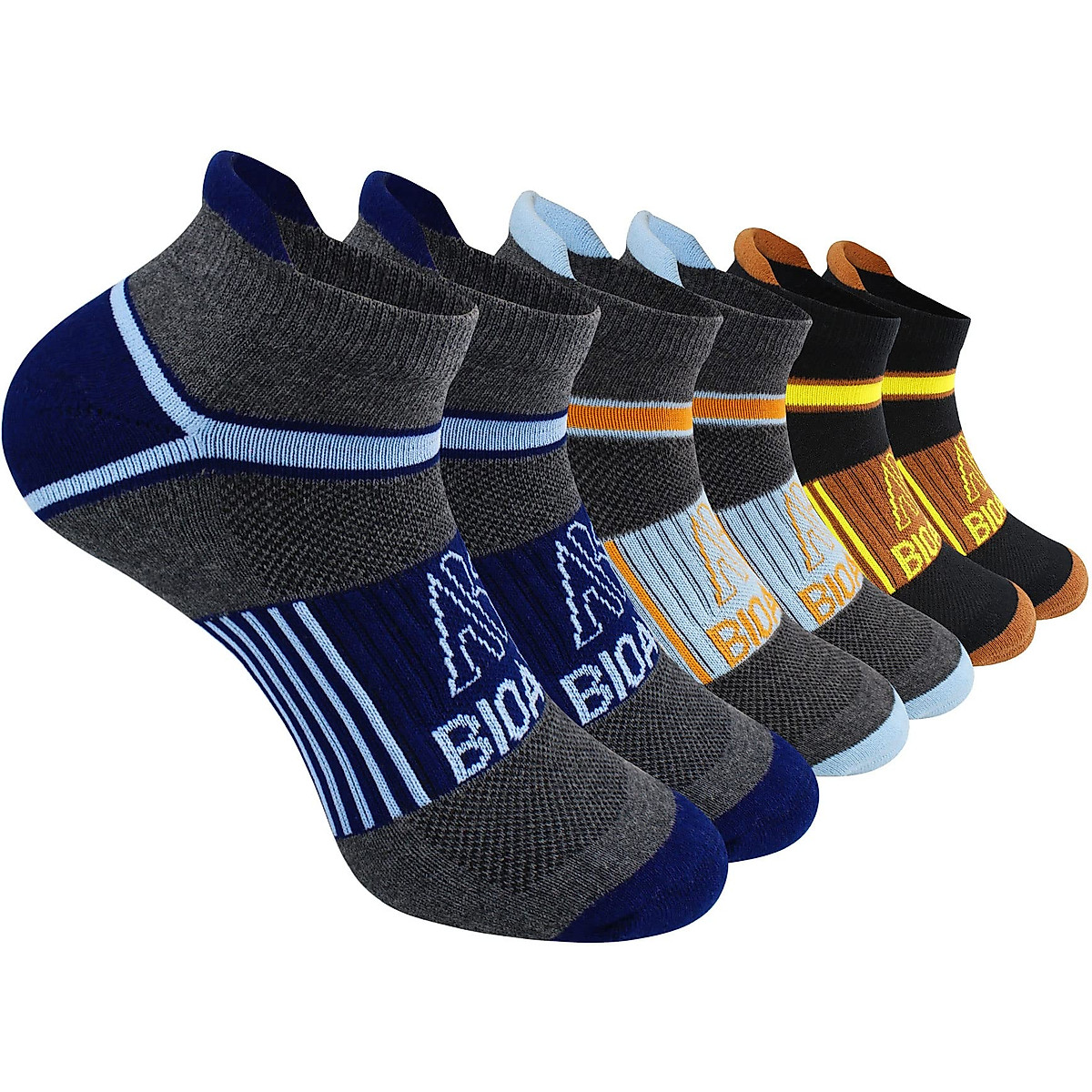 BIOAUM Cushioned Men's Ankle Socks, 6 Pairs Cotton Athletic Sport Breathable Low Cut Socks for Running Size 8-9.5/10-13/12-14