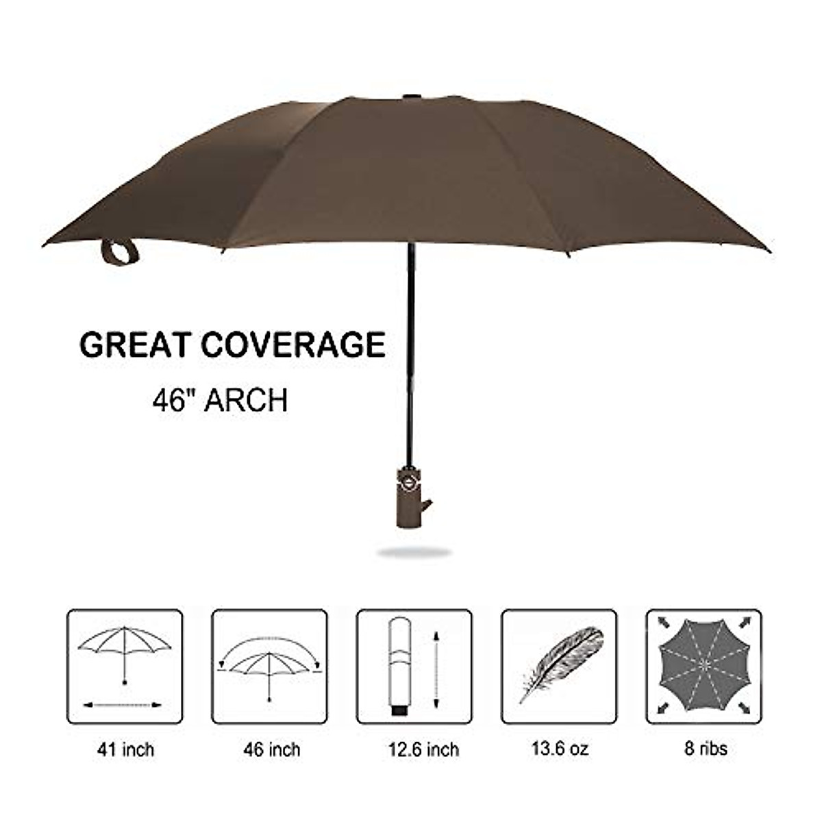LANBRELLA Umbrella Inverted Travel Umbrella Windproof Compact Folding - Brown
