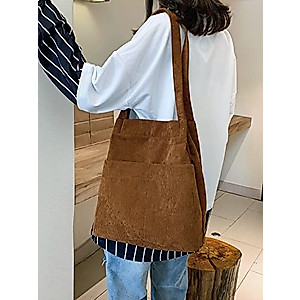 WDIRARA Women's Corduroy Hobo Bags Shopper Tote Bag Side Pocket Shoulder Handbags Brown one-size