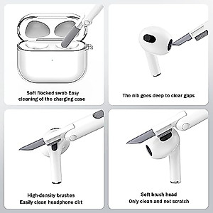 MHYALUDO Airpods 3rd Generation Case Cover, Clear Soft TPU Transparent Military Grade Shockproof Protective Case with Cleaning Pen for Apple Airpods 3 Charging case 2021, Clear White