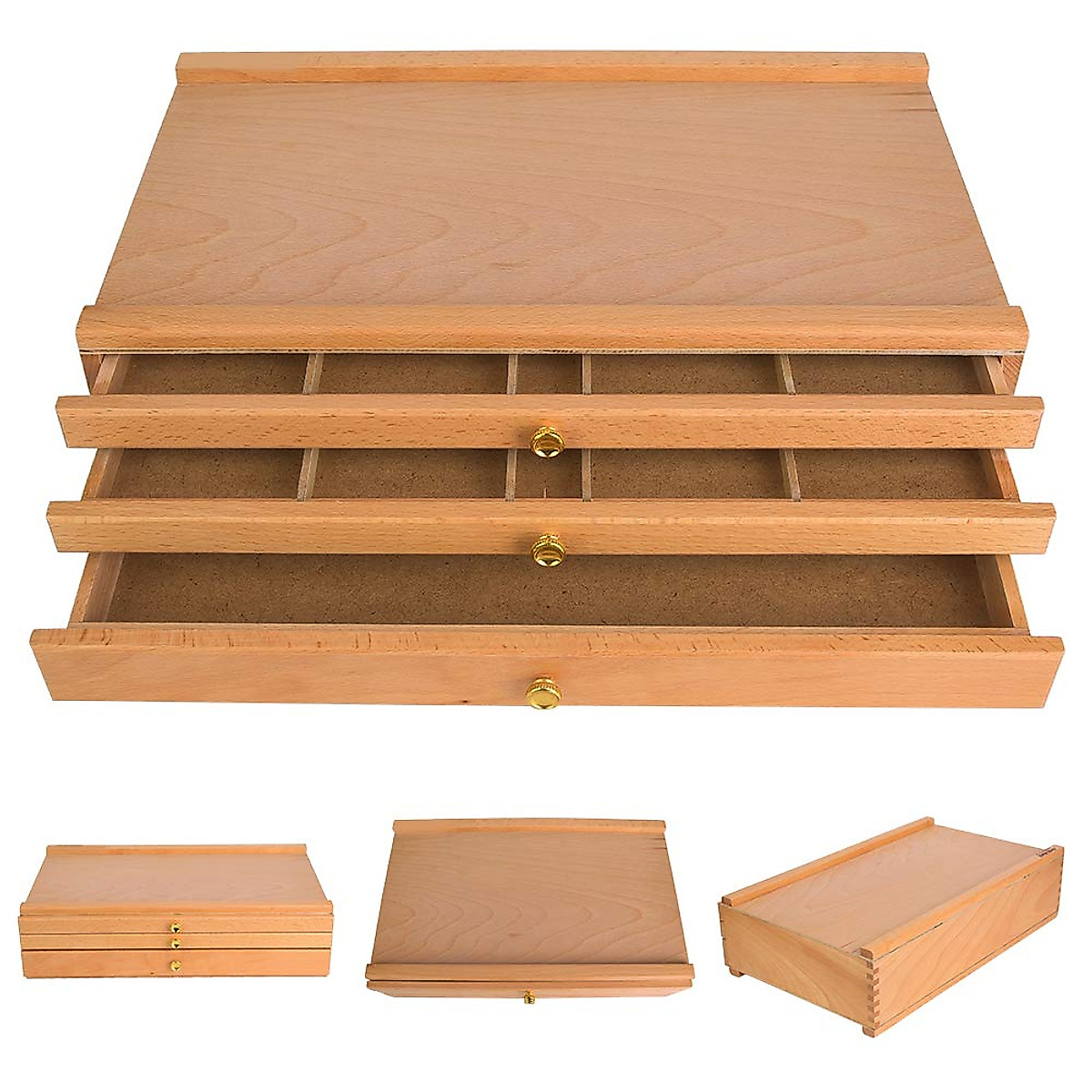 Durable Wooden Art Supply Box, Multipurpose Large Capacity Drawing Tool Case, for School Students Home Artists