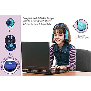 SIMOLIO Kids Bluetooth Headphones with Microphone, Wireless Childrens Headphones with Safe Volume, Foldable Adjustable Headband, Over-Ear Headphones for Boys Girls Toddler Tablet Travel Airplane Blue