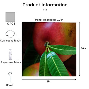 12 PCS Hanging Room Divider Tropical Fruits Sliced mangos a wooden a table rustic kitchen Decorative Solid PVC Board Screen Panels Room Partition Wall Screen Panels for Bedroom Dining Room Office