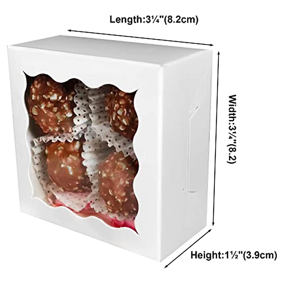 RomanticBaking 3 1/4" x 3 1/4" x 1 1/2" 50PCS Chocolate Truffle Boxes for 4，Cookies Boxes Soap Boxes Donut Boxes Macaron Boxes Mini Bakery Boxes with Window Brownie Boxes