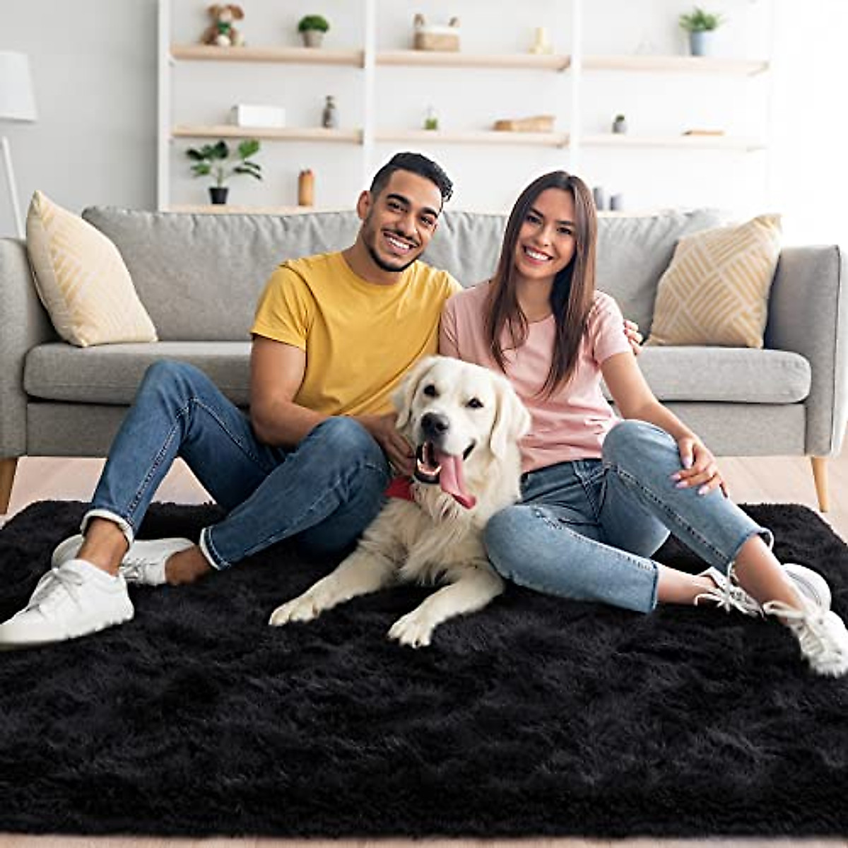 Noahas Fluffy Black Rugs for Bedroom,4x6 Shaggy Fuzzy Bedroom Rug Carpet,Soft Rug for Kids Room,Thick Area Rugs for Living Room,Plush Nursery Rug for Baby,Cute Room Decor for Girls Boys