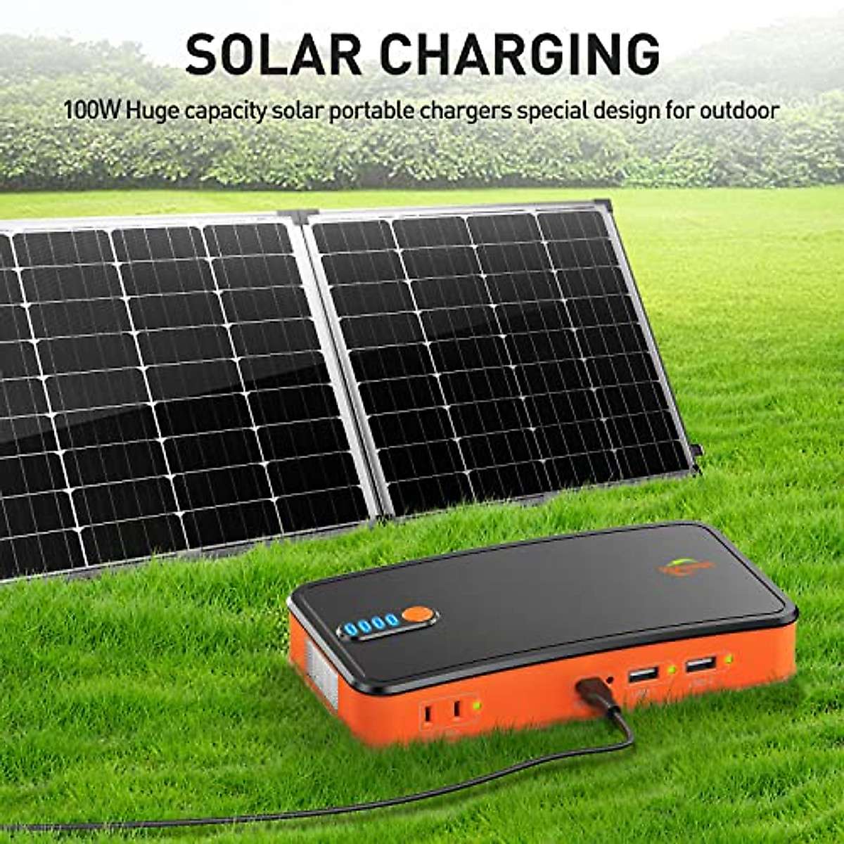 C YKPOWER Laptop Charger, 100W Portable Solar Power Station, 36000mAh Large Capacity/with AC Outlet/PD 45W Fast Charging, Used for Outdoor Camping, Supports Charging Electronic Devices Below 65W