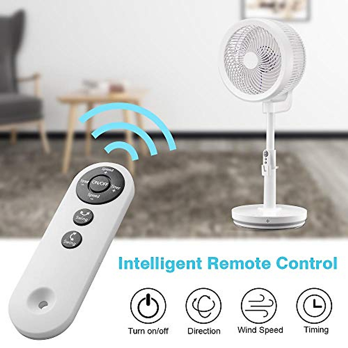 Yescom Pedestal Air Circulator Fan with 90° Oscillation Adjustable Height & Remote Control Quiet 3 Wind Speed Oscillating Fan Home Bedroom White