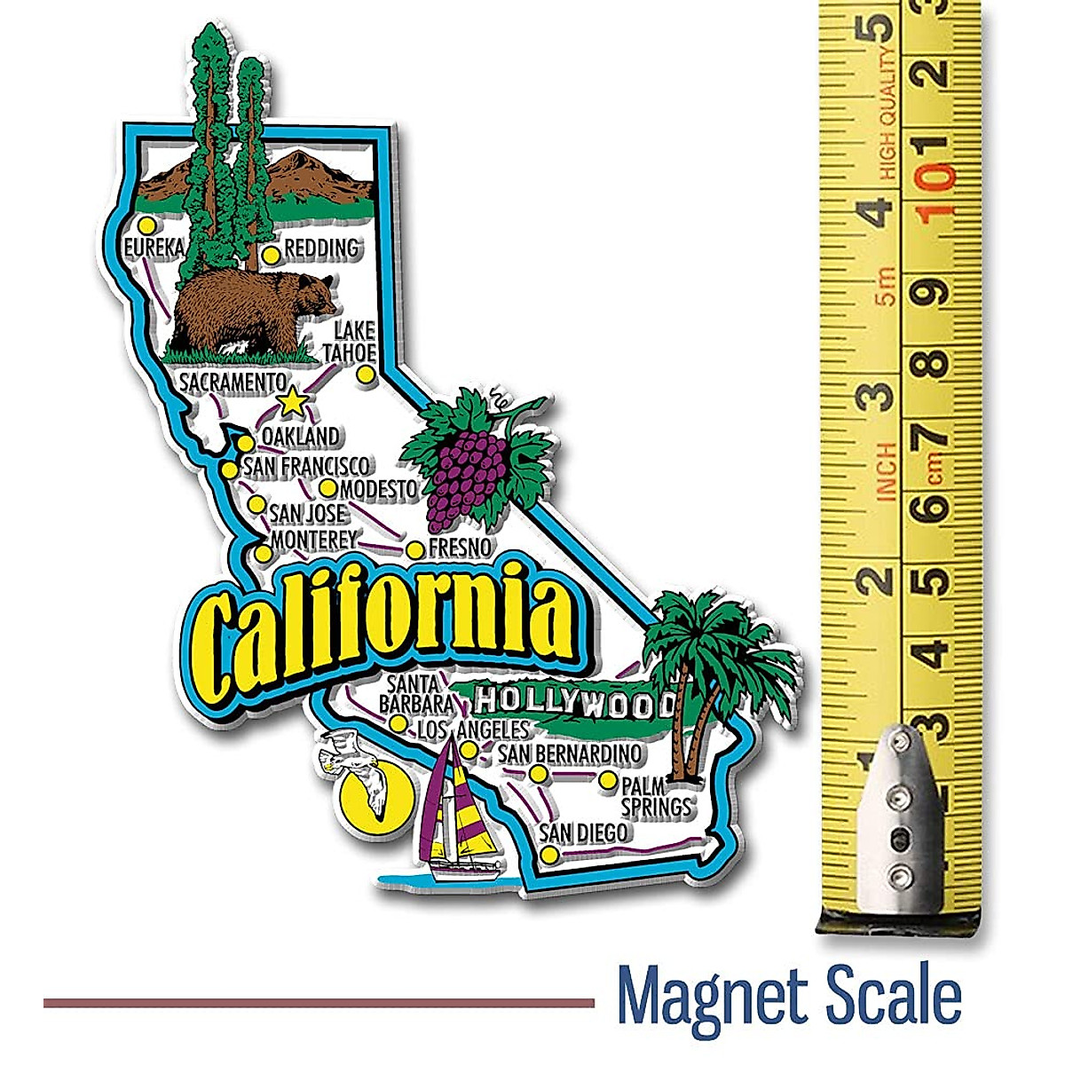 California Jumbo State Magnet by Classic Magnets, 3.9" x 4.9", Collectible Souvenirs Made in The USA