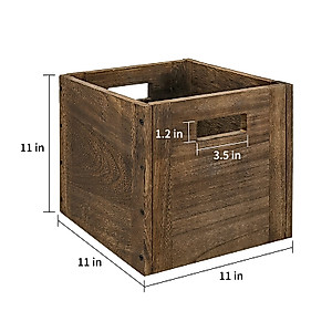 NC Luneodoki Wooden Decorative Storage Cube Boxes with Handles, 11” x Large Baskets For Shelves, Stackable Containers Organizing Bins Toy, Clothes, Books, Office, Rustic Brown
