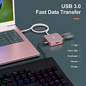 USB C to HDMI Multiport Adapter, fairikabe USB C Hub to 4K HDMI Power Delivery 3USB3.0, 5 in 1 USB C HDMI Hub with Long Cable 1.5FT, for MacBook Air, MacBook Pro and Other USB-C DP Alt Mode Devices