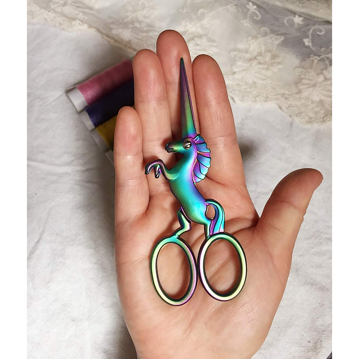 HITOPTY Unicorn Embroidery Scissors, Stainless Steel 4.5inch Cute Snips for Needlework, Cross-stitch, Embroidery, Sewing, Quilting and Needlepoint (Rainbow)