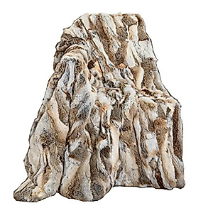 Real Fur Blanket Throw for Couch Tan Fur Throw Blanket - Fuzzy Fluffy Super Soft Furry Plush Decorative Comfy Shag Thick Sherpa Shaggy Throws and Blankets for Sofa, Bed, 76x80 inches