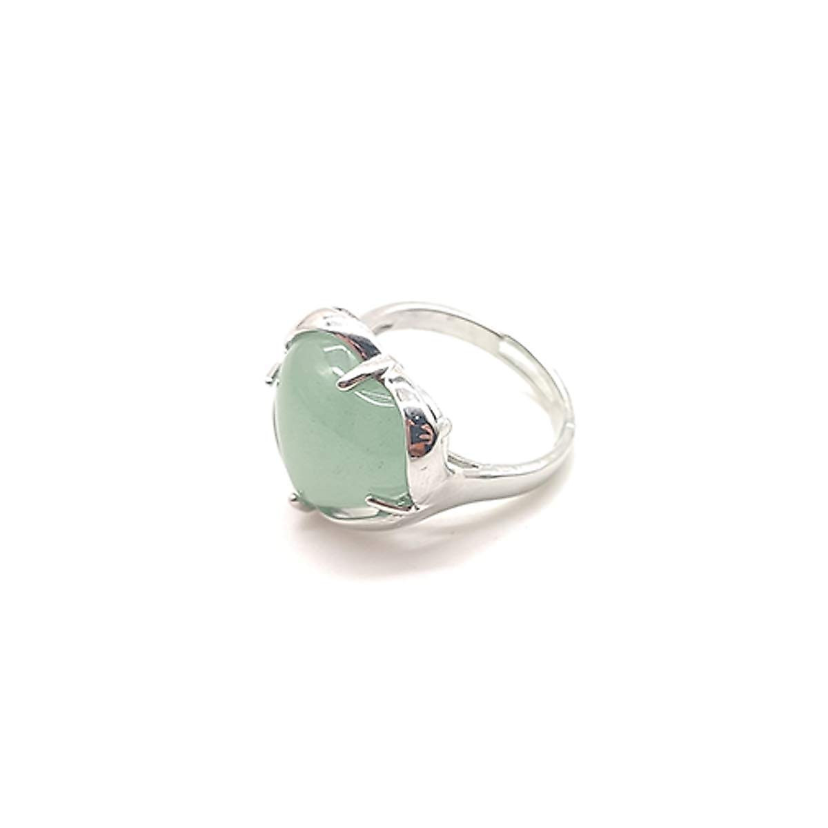 Natural Stone Rose Quartz Agate Turquoise Adjustable Finger Rings Semi Precious Heart Shaped Gemstone Anniversary (Green Aventurine)