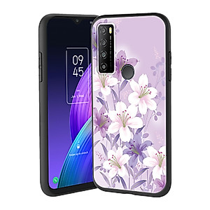 Nuouxoco Phone Case for TCL 30 XL (T701DL) with Lanyard Strap, for TCL TCL 30 XL Case (6.82 inch) Girls Women Cute Slim Shockproof Protective Cover Case for TCL 30 XL - Purple Flower