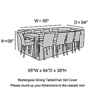 YoungBee Patio Furniture Set Covers,Rectangular/Square Patio Table Cover Waterproof, Windproof, Upgraded Tear-Resistant 420D Oxford Large Outdoor Furniture Covers 95" W x 64" D x 39" H