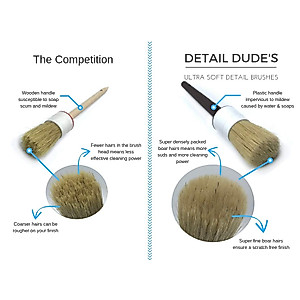 Detail Dudes Boars Hair Ultra Soft Car Detail Brushes - Set of 3 - Perfect for Washing Emblems Wheels Interior Upholstery Air Vents, NO Metal Brush Parts