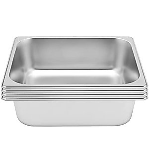 JAPCHET 4 Pack Stainless Steel Steam Pan 1/2 Size, Anti-Jam Steam Table Pan, Hotel Pans Half Size Restaurant Buffet Trays for Catering, 4 Inch Deep