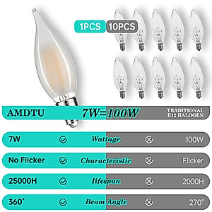 E12 100W Equivalent Frosted LED Candelabra Bulb CA10, Dimmable Small Base for Chandeliers, Ideal for Living Rooms, Dining Areas, and Hallways, Energy-Efficient for Cozy Indoor Lighting