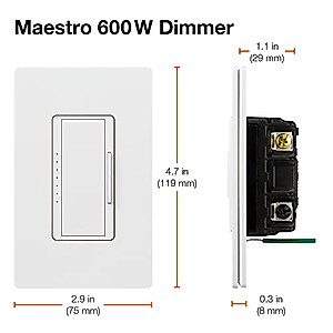 Lutron Maestro Digital Dimmer Switch for Incandescent Bulbs, 600-Watt Single-Pole/Multi-Location, MA-600-WH, White