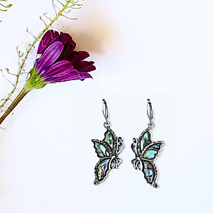 Shop LC Butterfly Dangle Earrings - Abalone Shell with Black Crystal Dangling Lever Back Earrings in Stainless Steel - Butterfly Wing Drop Leverback Earrings for Women Jewelry Birthday Gifts for