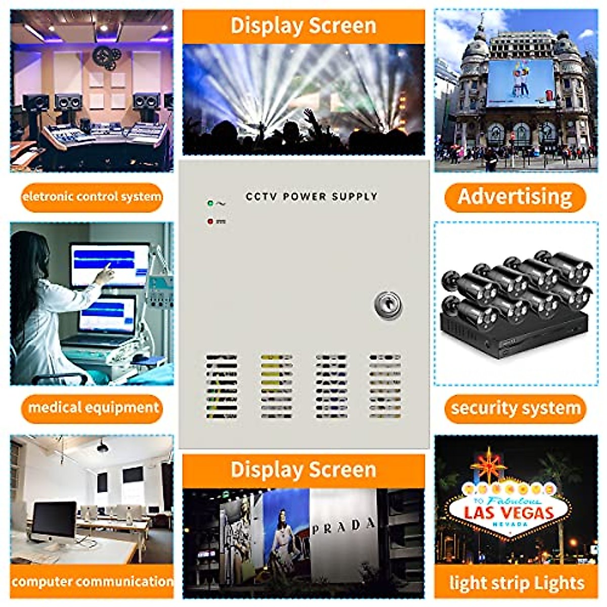 WEILAILIFE CCTV Power Supply Box, 9 Channel 12V 5A DC Distributed Power Supply Box, AC Plug Cord & Key Lock, Output AC to DC for Security Camera System, DVRs, IP Cameras, CCTV Cameras