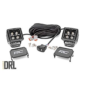 Rough Country 2" Black Series Square LED Cube Lights | Amber DRL - 70903BLKDRLA