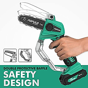 POPULO 5-inch Cordless Mini Chainsaw, 20V MAX 2.0Ah Power Chain Saws Rechargeable, Portable Small Pruning Saw for Tree and Wood, One-Hand Handheld Electric Chainsaw with Battery and Charger
