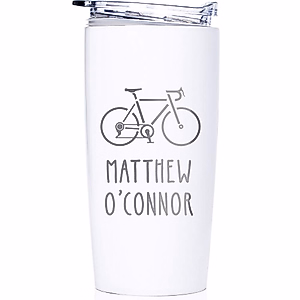 Lifetime Creations Engraved Personalized Bicycle Tumbler with Lid 20 oz (White) - Cyclist Gift, Bike, Biking Stainless Steel Coffee Travel Mug