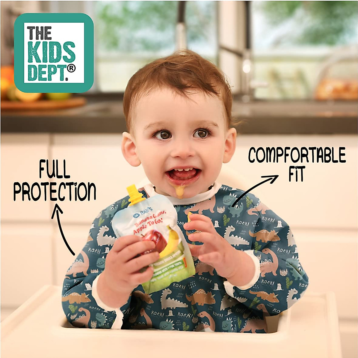 THE KIDS DEPT. Baby Bibs For Boy/Girls, Long Sleeve Bib For Babies, Waterproof Smock, 6-18 Months, Llama & Dinosaur Design -2 Pack