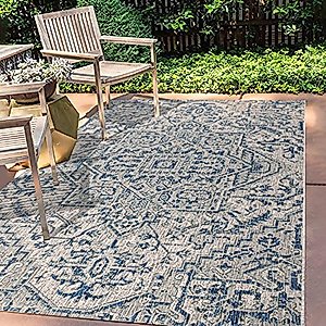 JONATHAN Y SMB105B-8 Estrella Bohemian Medallion Textured Weave Indoor/Outdoor Navy/Gray 8 ft. x 10 ft. Area Rug Coastal, Easy Cleaning, for High Traffic, Kitchen, Living Room, Backyard, Non Shedding