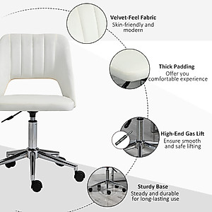 Vinsetto Modern Mid Back Office Chair with Velvet Fabric, Swivel Computer Armless Desk Chair with Hollow Back Design for Home Office, Cream White