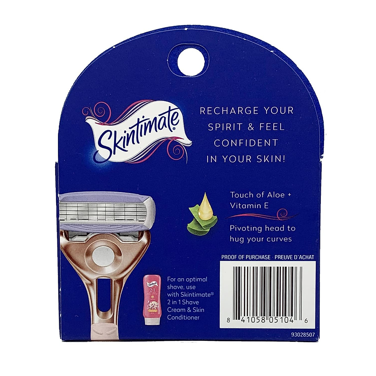 Skintimate 4-Blade Razor Refill Cartridges with Aloe and Vitamin E, 4 Count