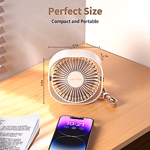 SMARTDEVIL Small Personal USB Desk Fan, 3 Speeds Portable Desktop Table Cooling Fan Powered by USB, Strong Wind, Quiet Operation, for Home Office Car Outdoor Travel (Light Brown)