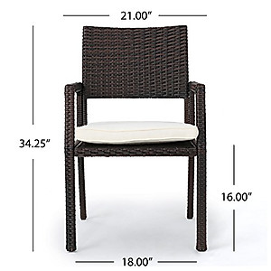Christopher Knight Home Rhode Island Outdoor Wicker Dining Chairs with Water Resistant Cushions, 2-Pcs Set, Multibrown / White