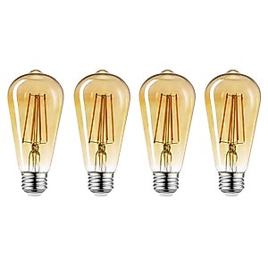 Globe Electric 34838 60W Equivalent Soft White (2150K) Vintage Edison ST19 Dimmable LED Light Bulb 4-Pack, E26 Base, 450 Lumens, Amber Glass, 4 Count (Pack of 1), 4 Piece