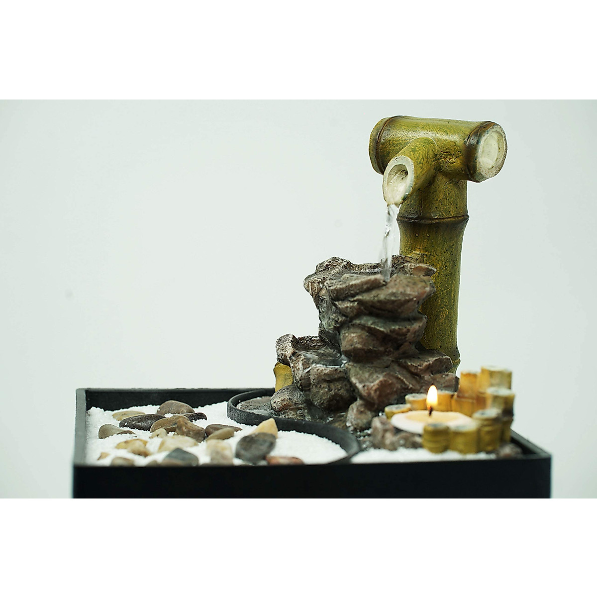 SPH Zen Garden Bamboo Water Fountain for Home/Indoor/Desk/Office/Relaxing with Candle and Sandbox/Water Fountain for Peace and Meditation