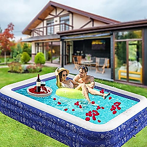 Inflatable Swimming Pool Full-Sized Pools Above Ground for Girls/Boys Garden Backyard Outdoor Swim Center Water Party Family Pool Royal Blue,100"x72"x22" Summer Water Party(No Pump)