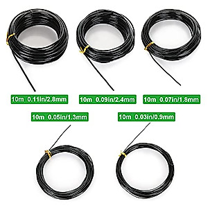 CertBuy 5 Roll Bonsai Wire 5 Size - 1.0MM, 1.5MM, 2.0MM, 2.5MM, 3.0MM Black Anodized Aluminum Bonsai Training Wire 32 Feet Length with Wire Cutter