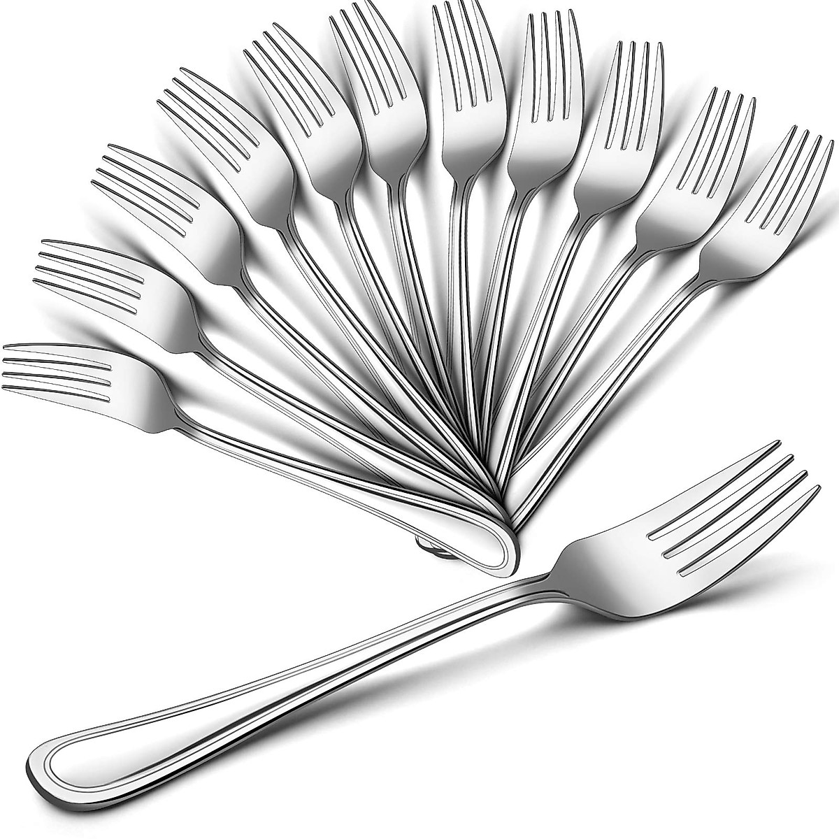 Dinner Forks Set of 12, E-far 7.9 Inch Stainless Steel Forks for Home, Kitchen or Restaurant, Non-toxic & Mirror Polished, Easy to Clean & Dishwasher Safe
