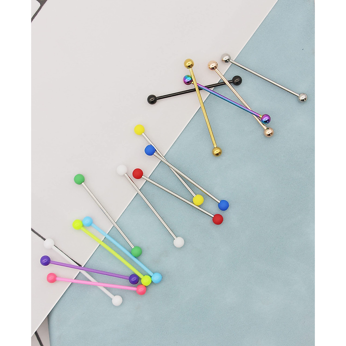 EVELICAL 30Pcs 14G Stainless Steel Industrial Barbell Earrings for Women Men Cartilage Helix Body Piercing Jewelry 38mm 1&1/2 Inch Piercing Bar Style A