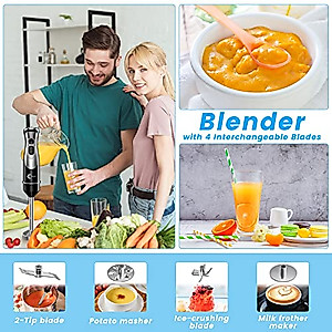 FKN Immersion Blender Handheld with 4 Interchangeable Blades,5-in-1 Hand Blender Electric with 8 Speed and Turbo Mode,Handheld Blender Stick with 800W Heavy Duty Motor,and Whisk