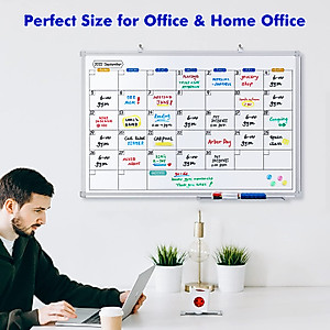 Dry Erase Calendar Whiteboard for Wall, 36" x 24" Magnetic Monthly WhiteBoard Calendar Dry Erase, Wall Hanging Aluminum Frame Calendar Board with Tray for Home, School, Office (Silver Frame)