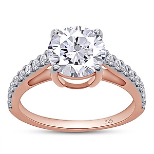 SAVEARTH DIAMONDS Engagement Ring for Women, 18K Rose Gold Over 925 Sterling Silver Ring 2.00 CT D Color VVS1 Clarity Round Cut Solitaire Lab Created Moissanite Rings with Four Prongs, Size - 4.5