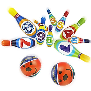 iPlay, iLearn Kids Bowling Toys Set, Toddler Indoor Outdoor Activity Play Game, Soft 10 Foam Pins Two Balls Set, Educational Birthday Party Stocking Stuffer Gift 18 24 Month 2 3 Year Children Boy Girl