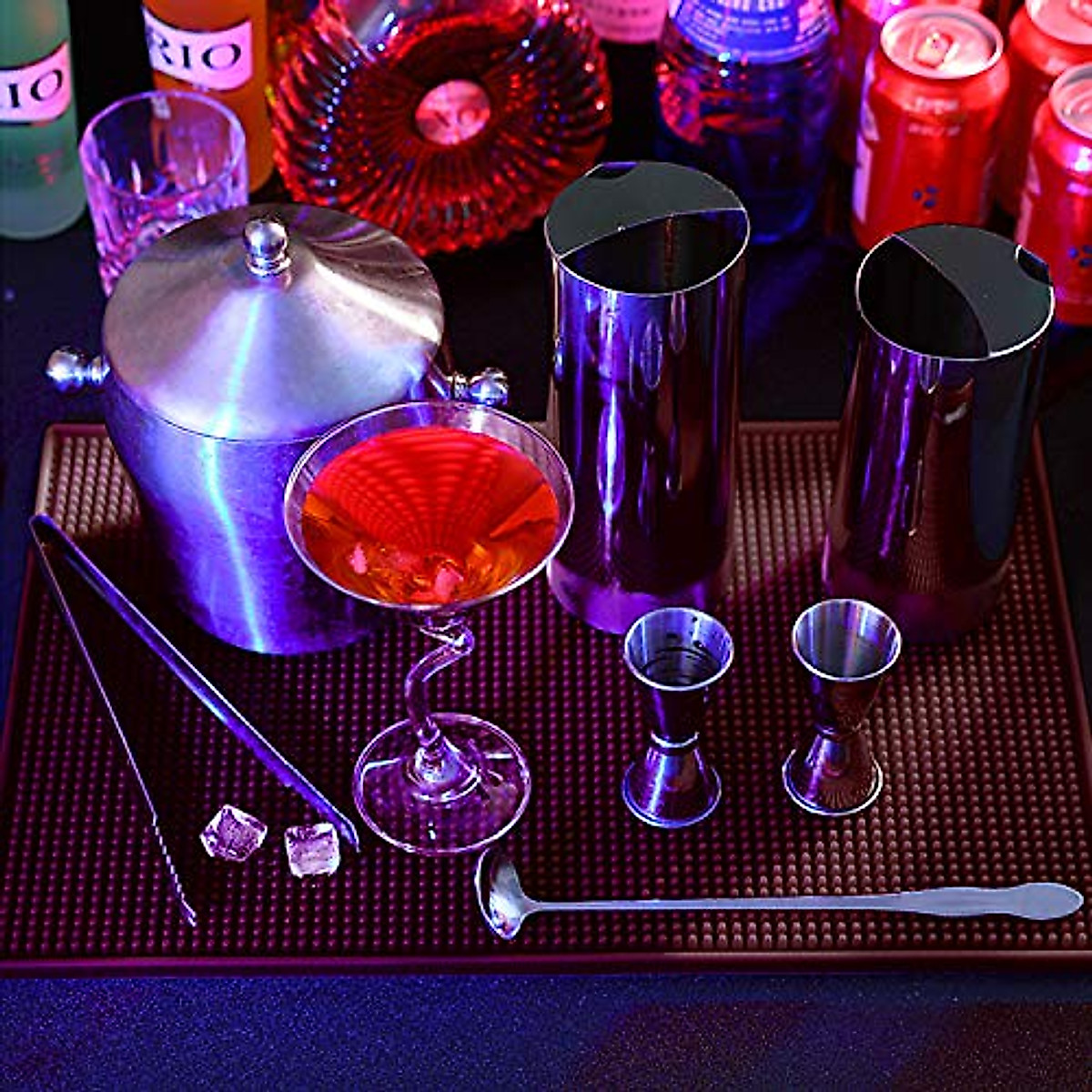 Bar Service Mat, Rubber Salon Mat Large Square 17.7" x 11.8" Flexible PVC Kitchen Drink Service Mat, Non-Slip Heat Resistant Heavy Duty Dish Drying Pad Rectangle Waterproof Drip Mat Black