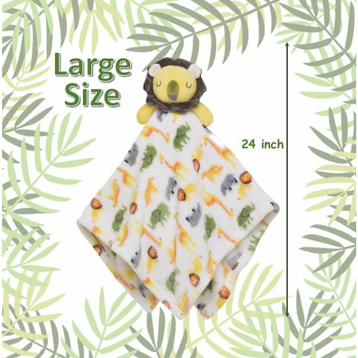 Baby Starters Large 24 inch Plush Snuggle Blanket with Toy Attached, Lion (Jungle Safari Animal Print)